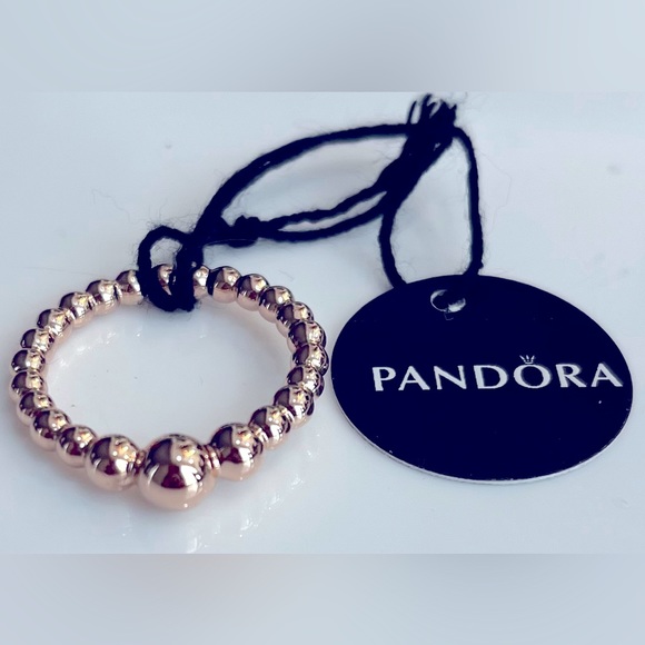 Pandora | Jewelry | Pandora Signature 4k Rose Gold Plated Beaded Ring ...